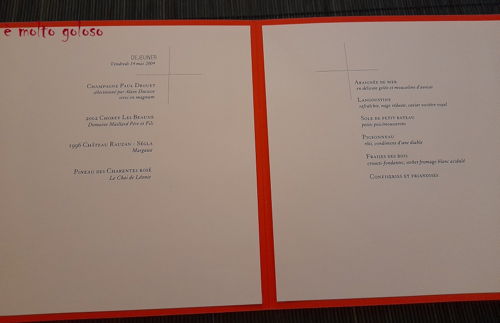 Menu Plaza Athénée Alain DUCASSE – Déjeuner 14 mai 2004 Paris. – è ...