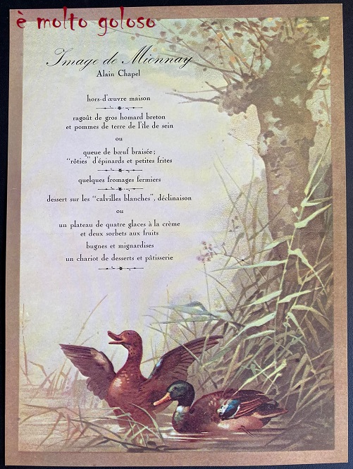 Menu Image de Mionnay de Alain CHAPEL (MOF Cuisine 1973) à Mionnay (Ain ...