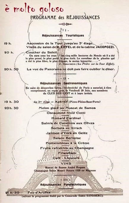 Menu du Club des Cent le 29 juin Tour Eiffel Paris. – è molto goloso