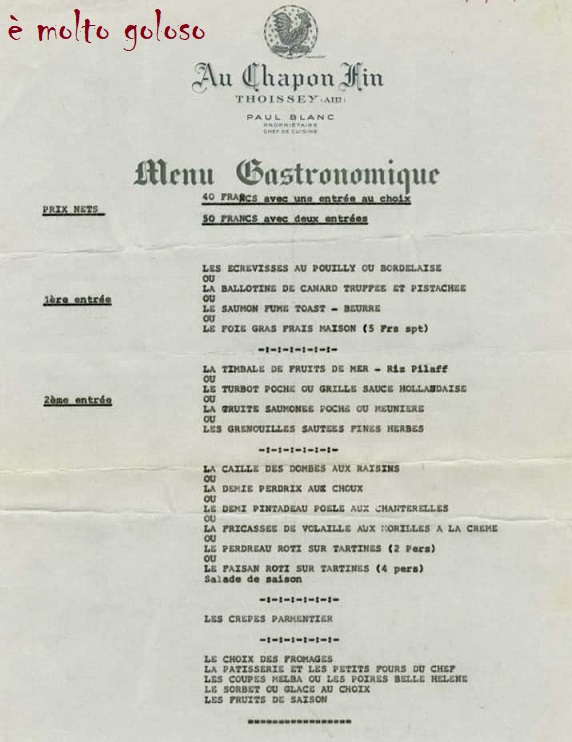 Carte Restaurant Le Chapon Fin à Thoissey dans l’Ain. – è molto goloso